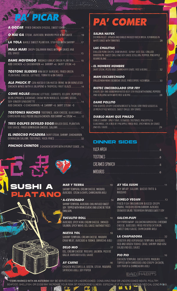 MENU | BAD HABITS ASTORIA MENU | BAD HABITS ASTORIA